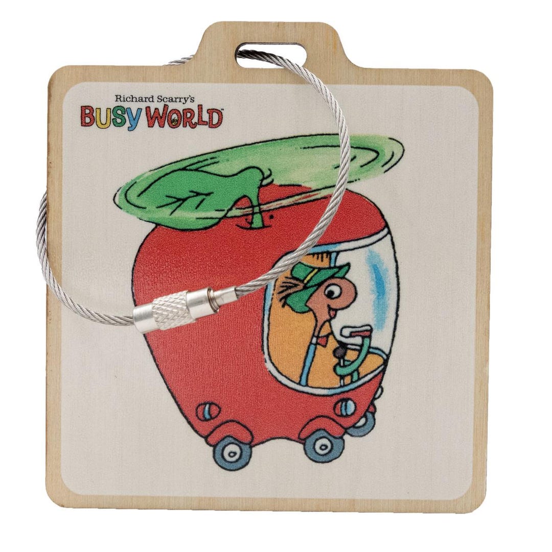 Richard Scarry- Lowy the Worm in Apple Car Bag Tag - Etsy