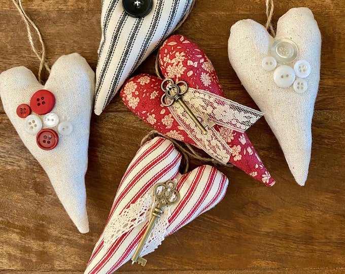 Primitive Fabric Hearts,valentine Decor,primitive Heart ,heart Ornament ...