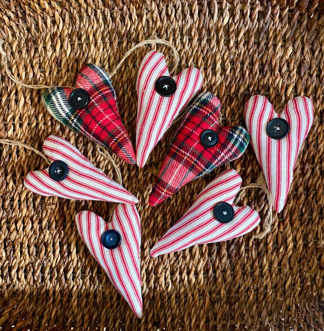 Handmade Primitive Fabric Hearts, Valentine Decor, Primitive Heart ...