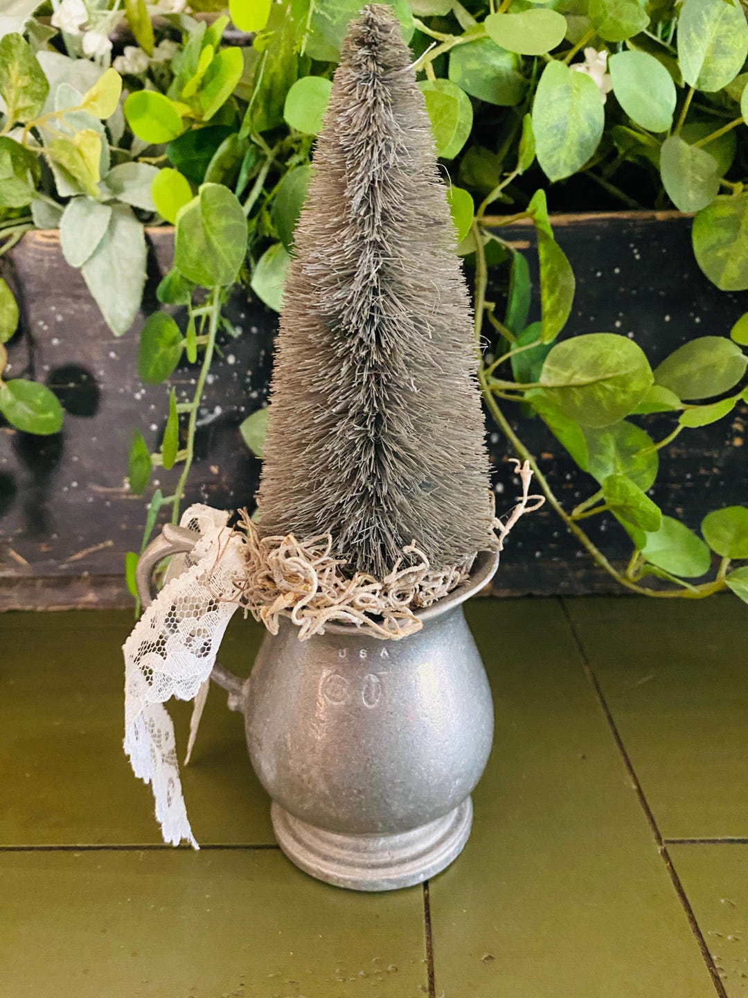 Vintage Pewter Creamer/pitcher With Bottle Brush Tree, Upcycled Vintage ...