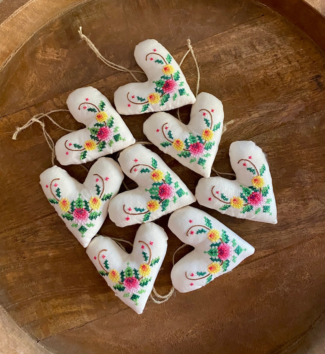 Repurposed Cross Stitched Hearts, Vintage Cross Stiched Hearts ...