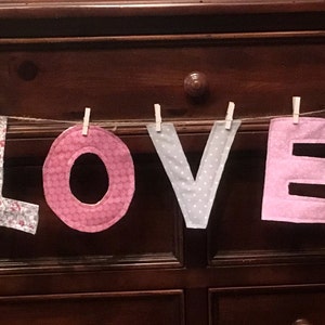 LOVE Banner, Love Letters Quilted, Pink and Gray Love Banner, Love ...