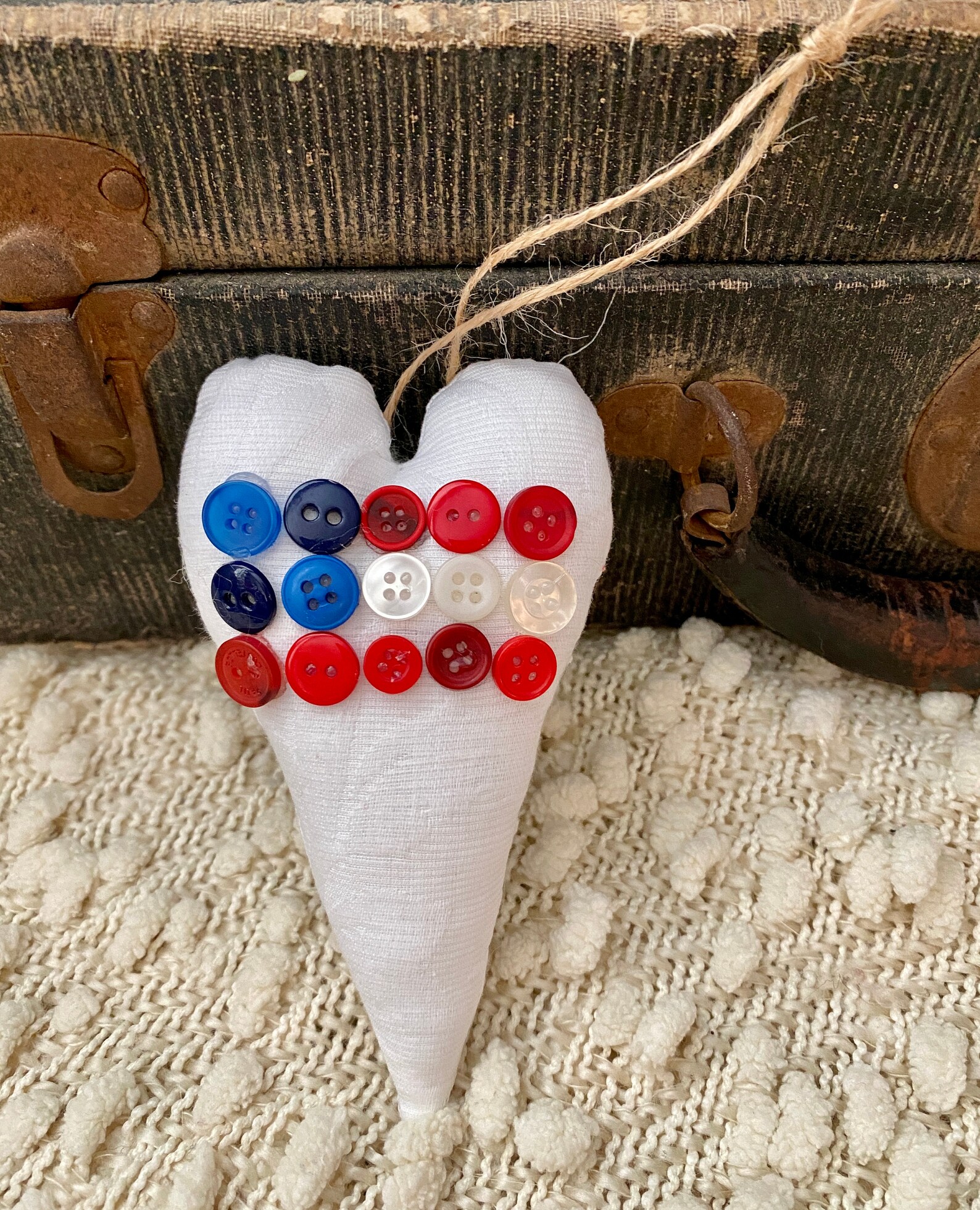Handmade Ticking Stripe Fabric Heart Ornament, Primitive Valentine ...