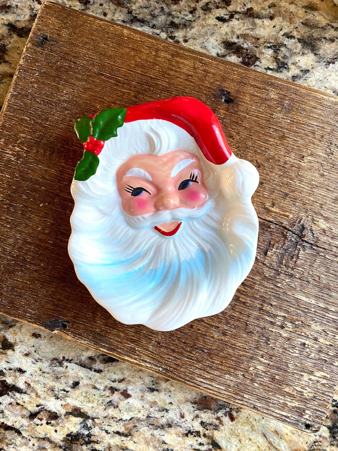 Vintage Mid Century Smiling Santa Plate, Vintage Santa Decoration ...