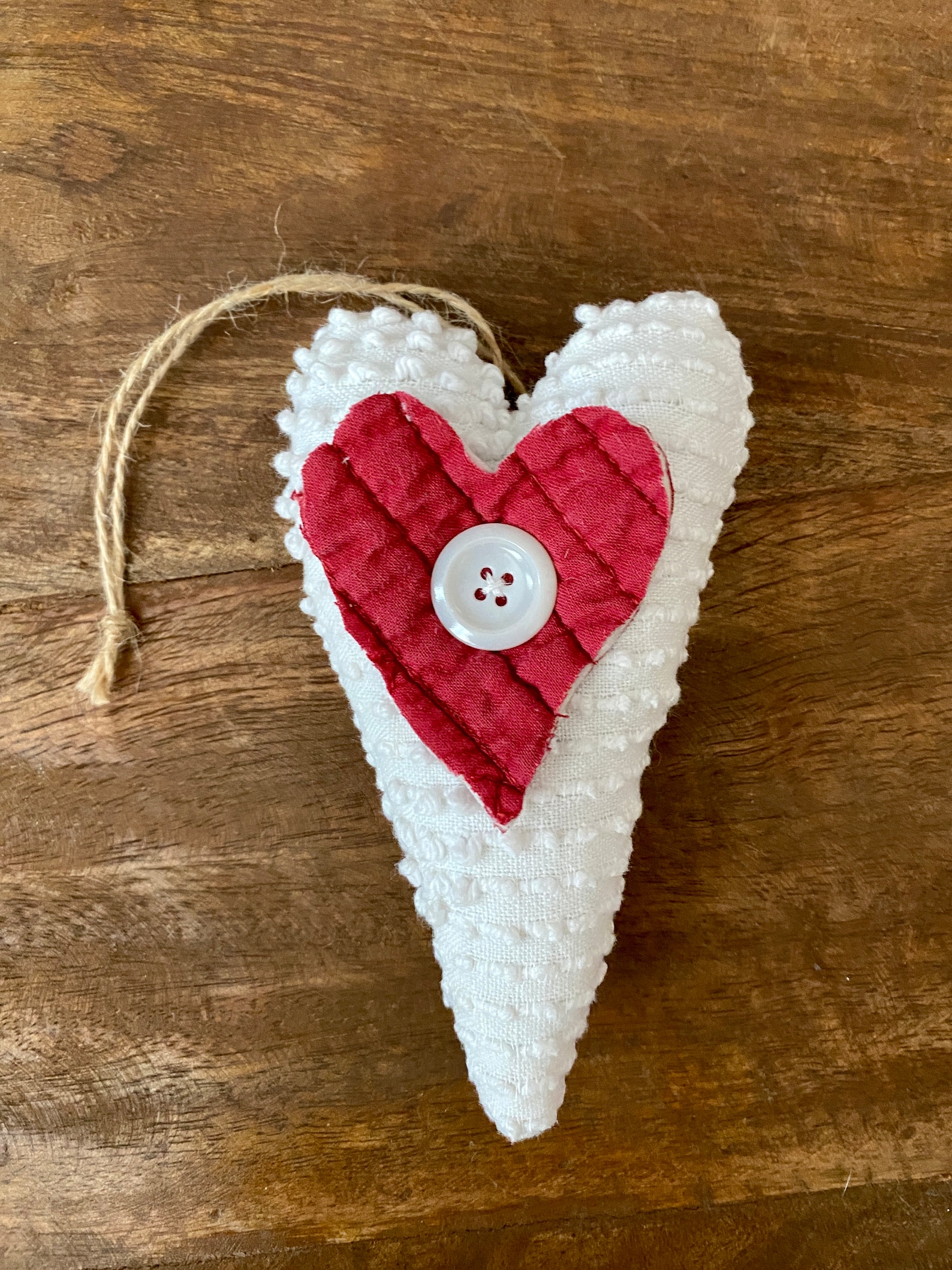 Handmade Ticking Stripe Fabric Heart Ornament, Primitive Valentine ...