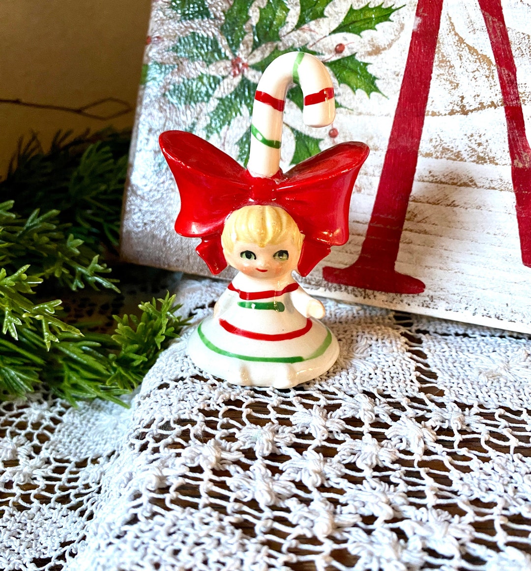 Midcentury 1950's Candy Cane Girl Bell, Vintage Candy Cane Pixie Girl ...