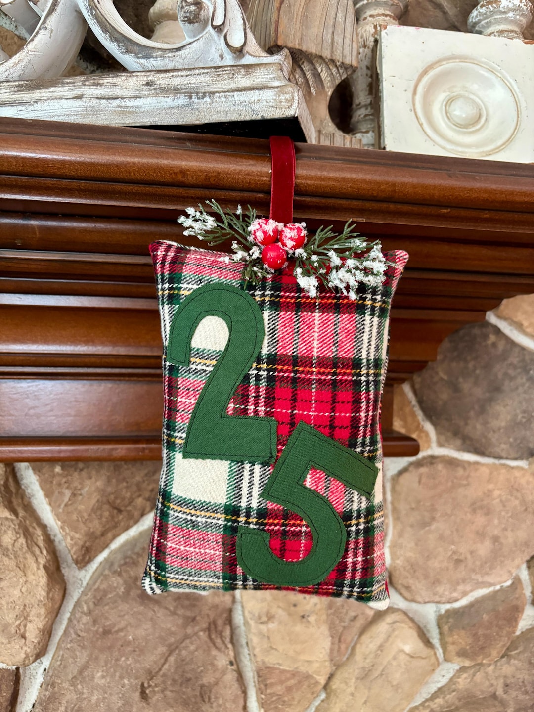 Plaid Flannel Christmas Door Hanger With Number 25, Christmas ...