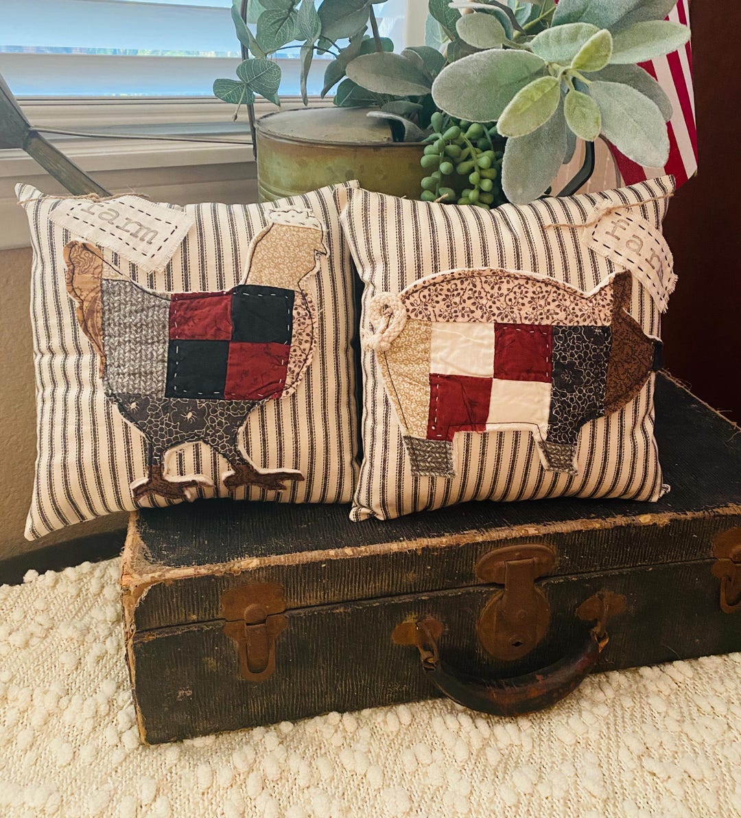 Repurposed Quilt Pillows, Farm Animal Pillows, Pig Pillow, Chicken ...
