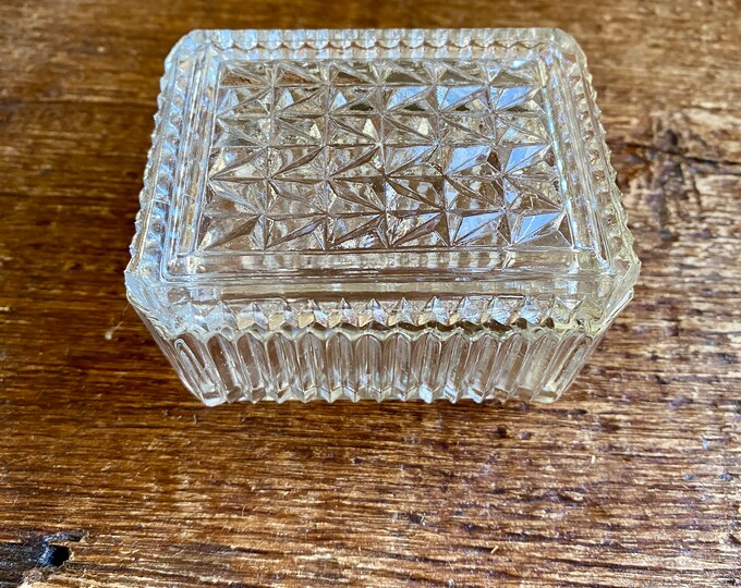 Vintage 1960s Molded Glass Trinket Box, Ribbed and Diamond Molded Glass ...