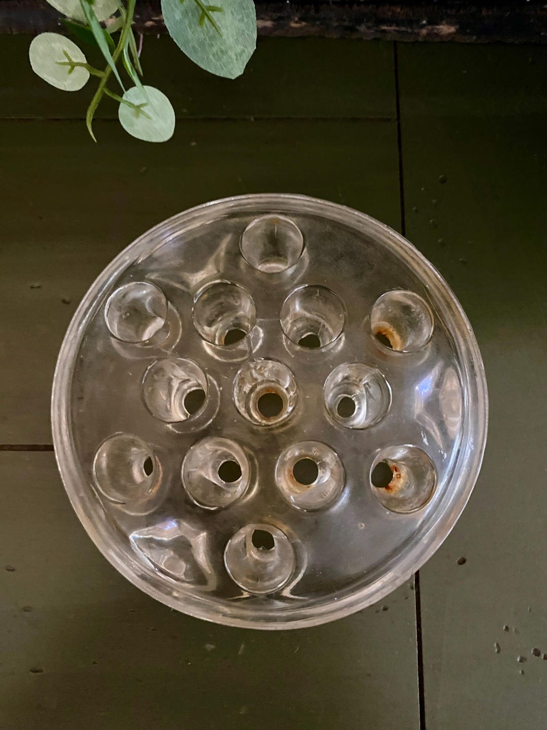 Vintage Clear Glass Flower Frog, 1960s Flower Frog, 13 Hole Glass Frog ...