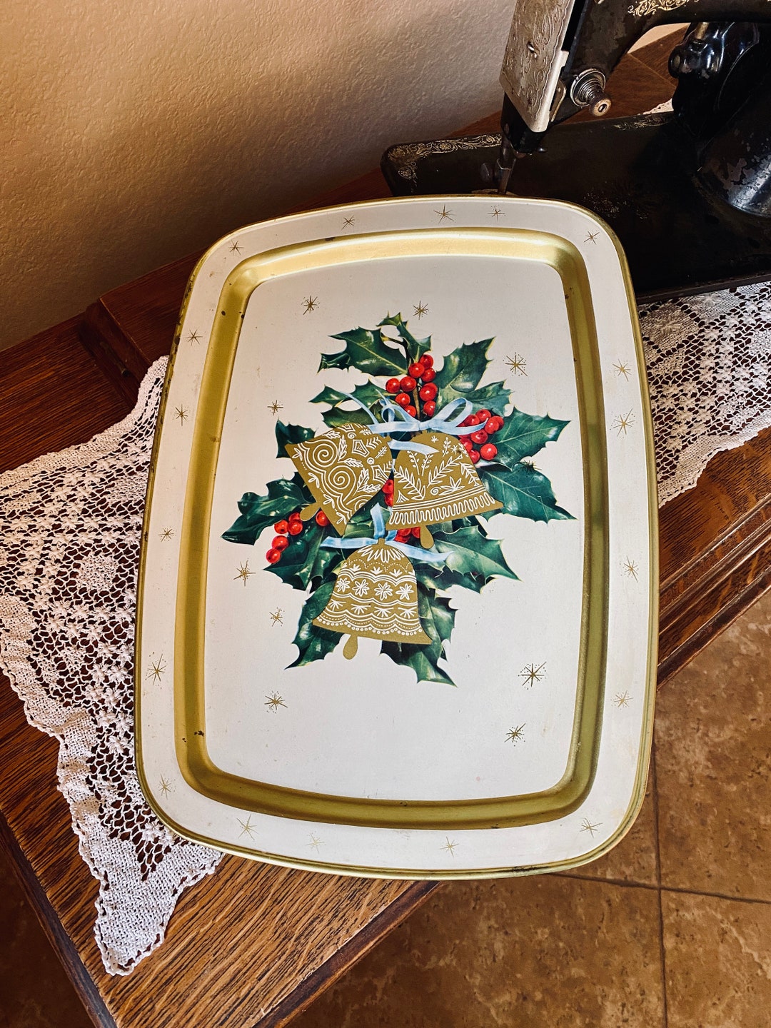 1960s Vintage Metal Christmas Tray Vintage Holiday Tray - Etsy