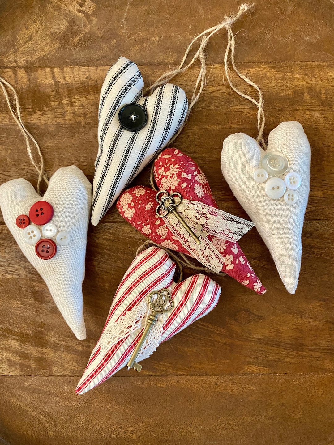 Primitive Fabric Hearts,valentine Decor,primitive Heart ,heart Ornament ...