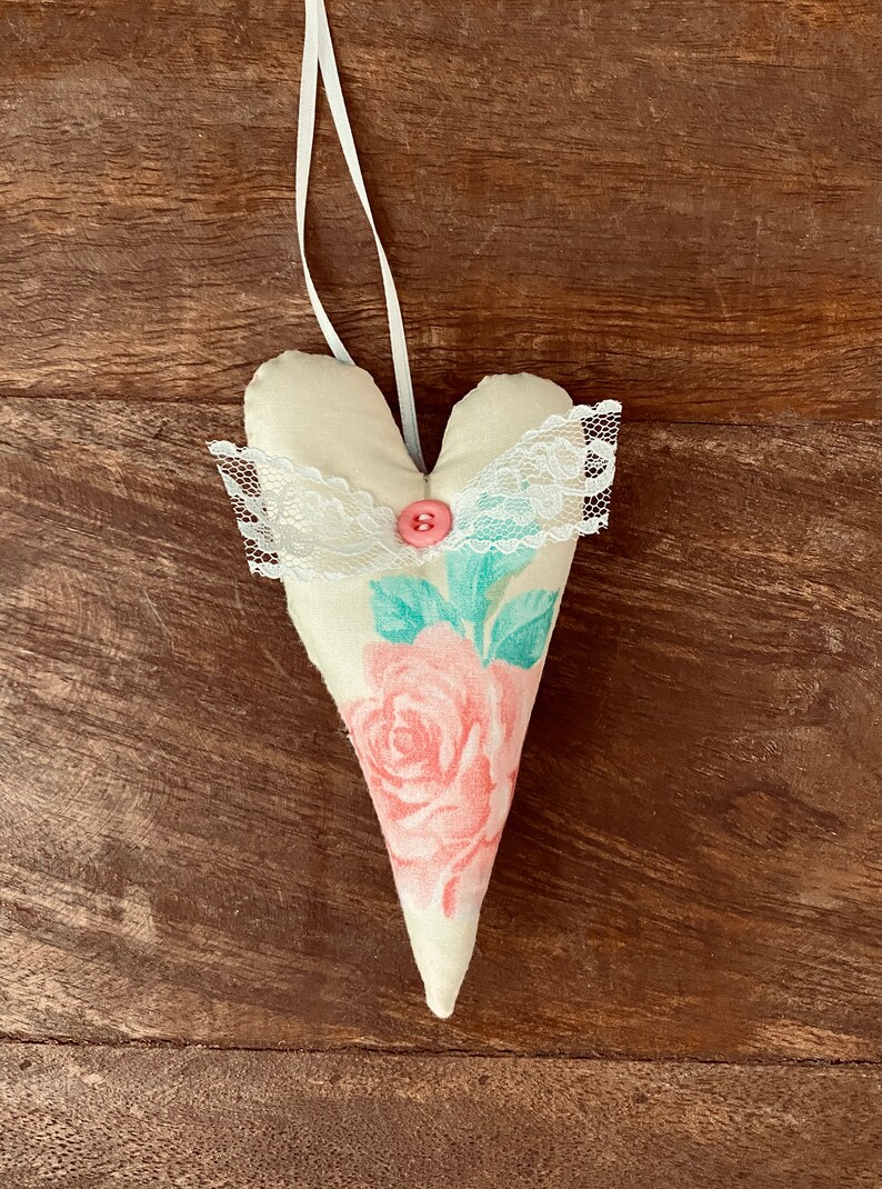 Handmade Ticking Stripe Fabric Heart Ornament, Primitive Valentine ...