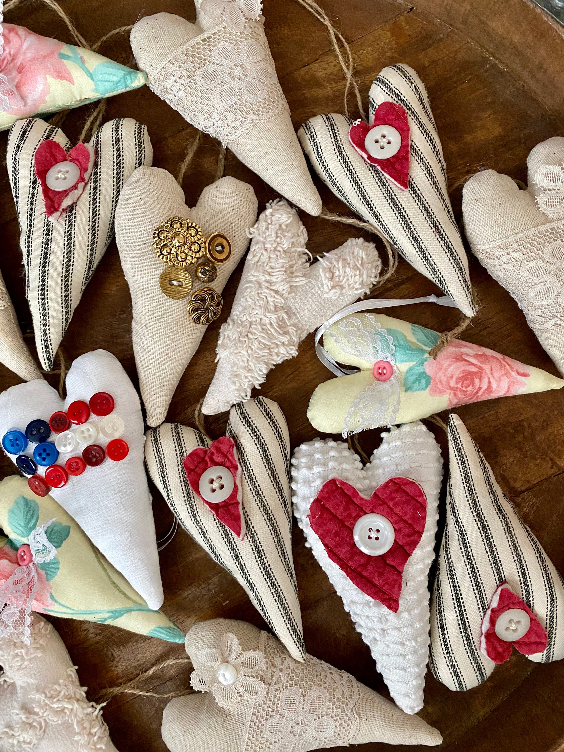 Handmade Ticking Stripe Fabric Heart Ornament, Primitive Valentine ...