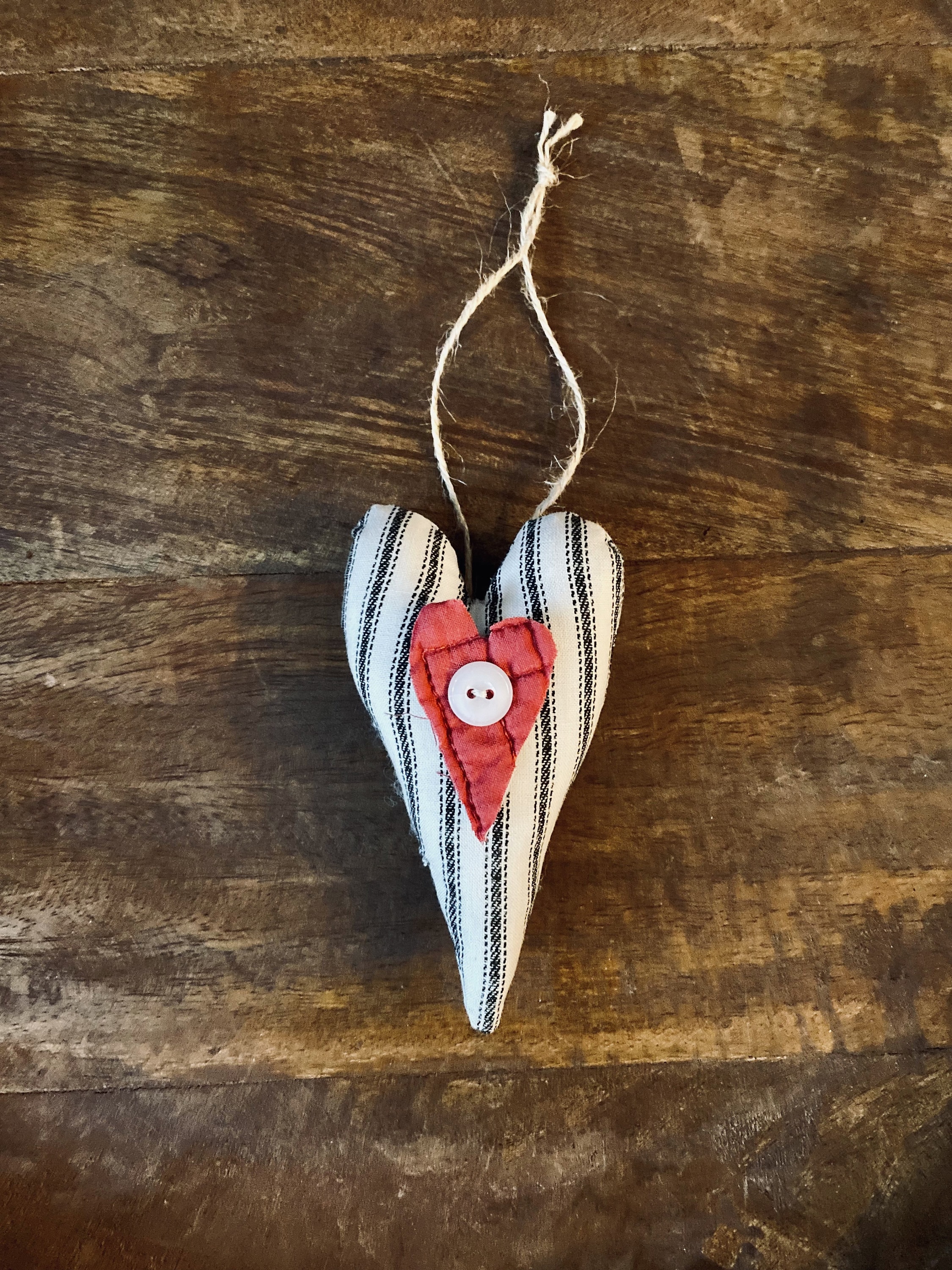 Handmade Ticking Stripe Fabric Heart Ornament, Primitive Valentine ...