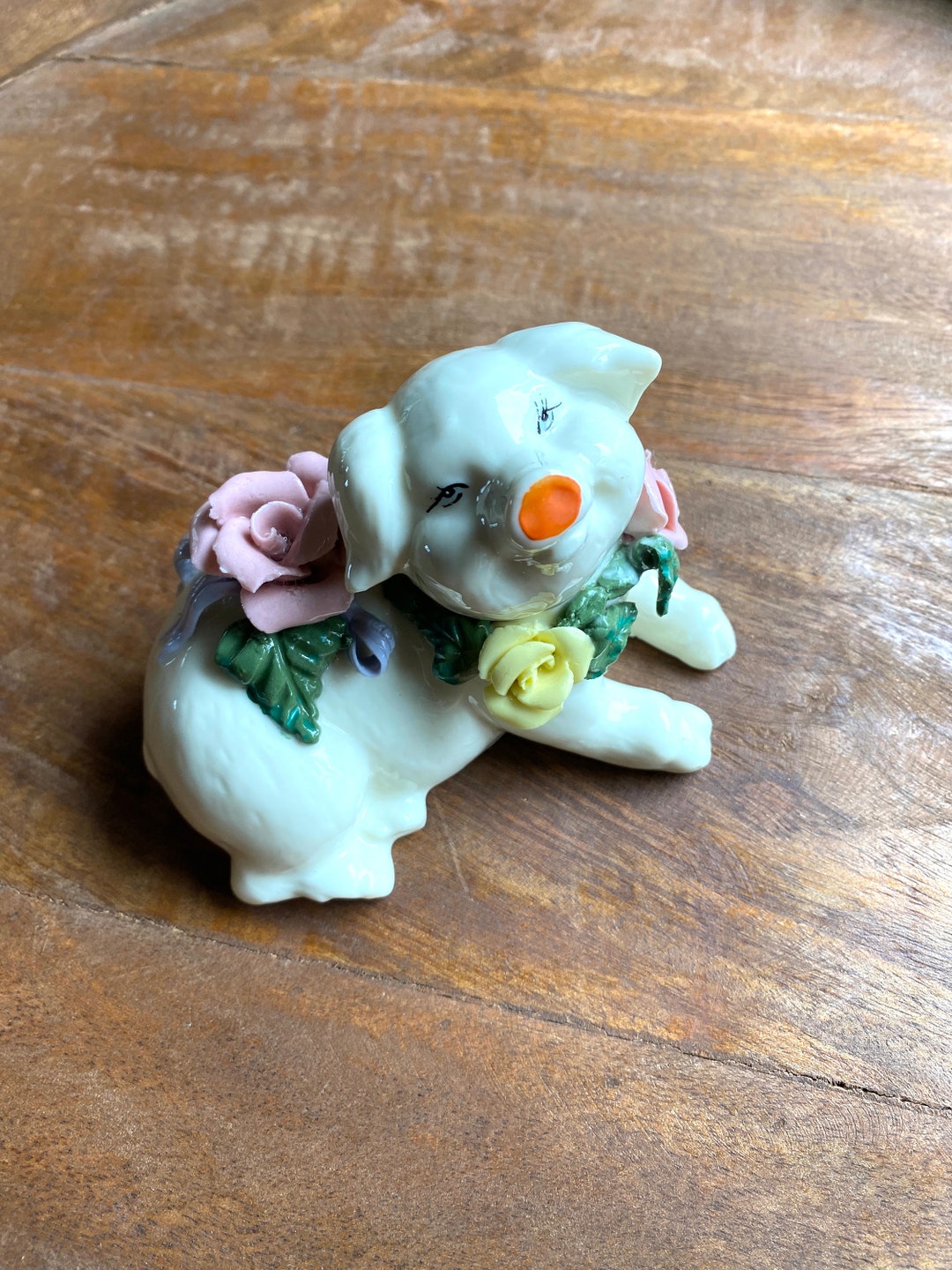 Vintage 1960's Porcelain Pig With Flowers, Collectible Midcentury Pig ...