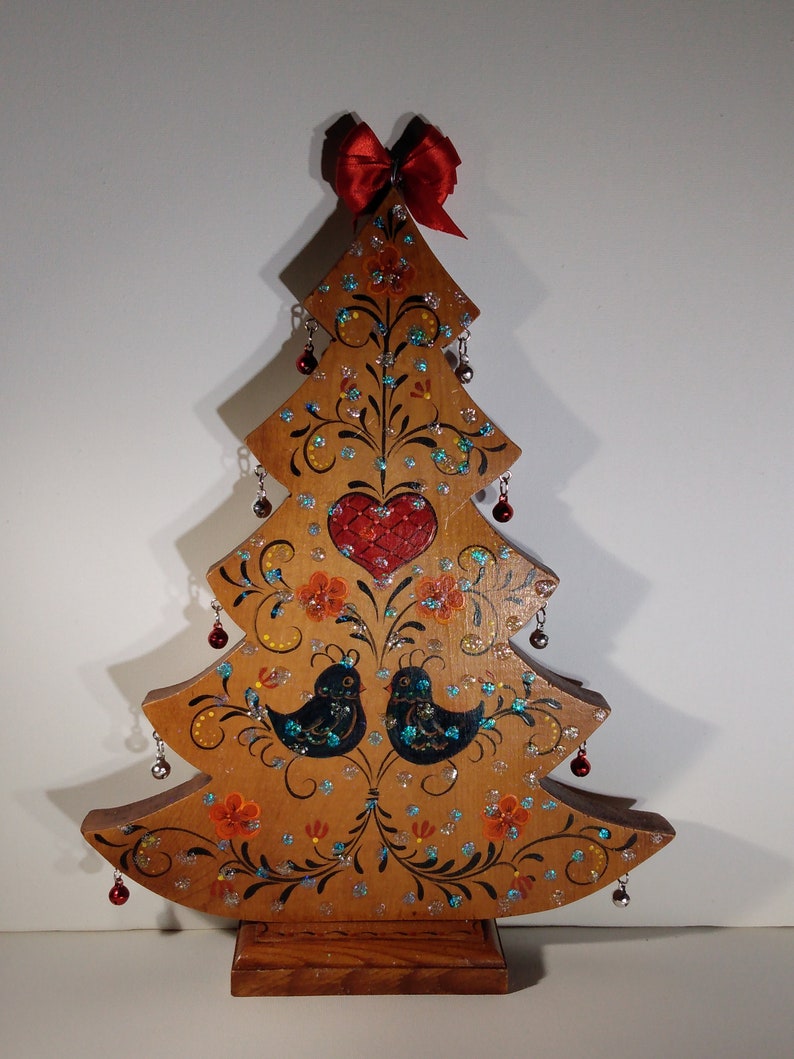 Folk Art Christmas Tree Table Decor Blue Bird of Happiness - Etsy