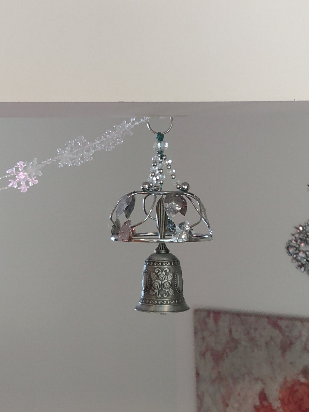 Silver/pewter Bell Small Decor Hanging, Swarovski Beading, Nice Sound ...