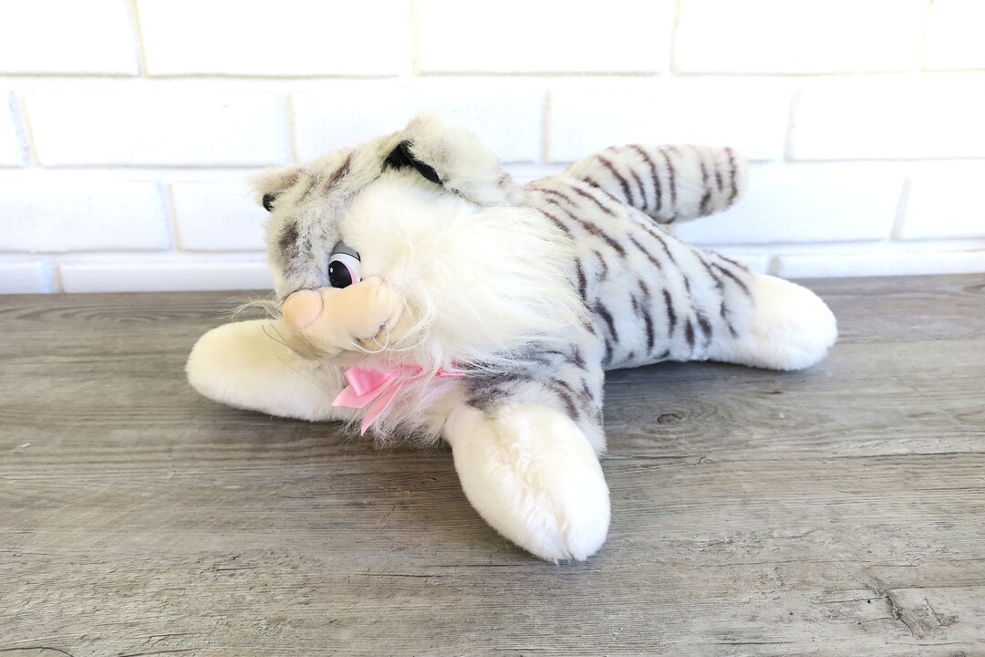Vintage 80s White and Grey Tiger Pound Purries by Tonka Plush - Etsy