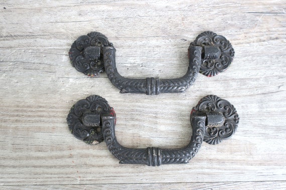 Set of 2 Large Antique Metal Drawer Pulls Ornate Cast Iron | Etsy