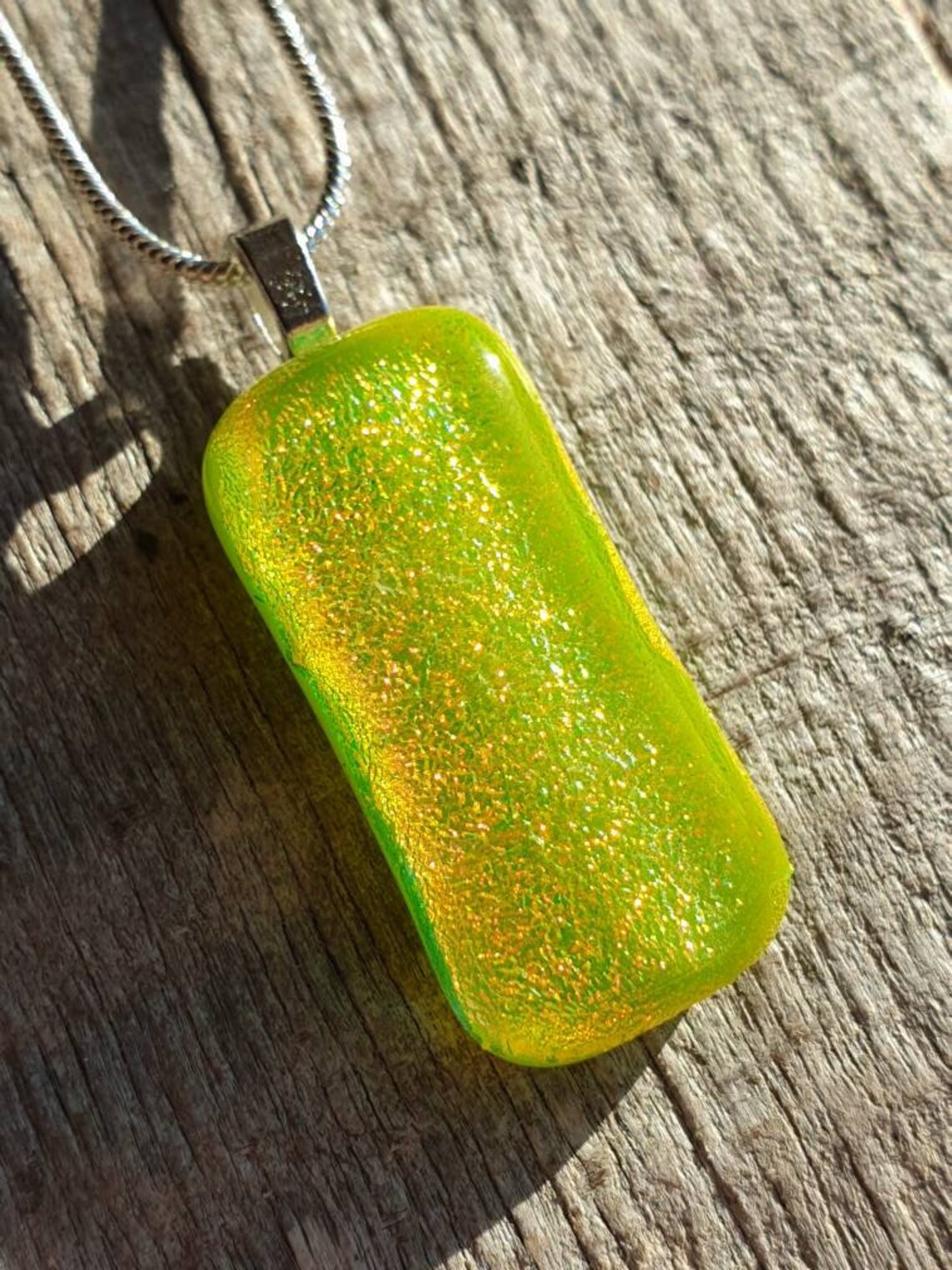 Amazing sparkling red and gold on neon green pendant. | Etsy