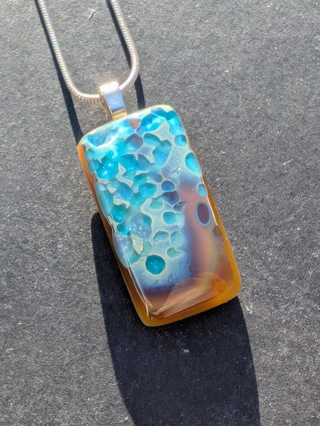 Beautiful and Stunning Unique Reactive Glass Necklace. Lovely Bronze ...