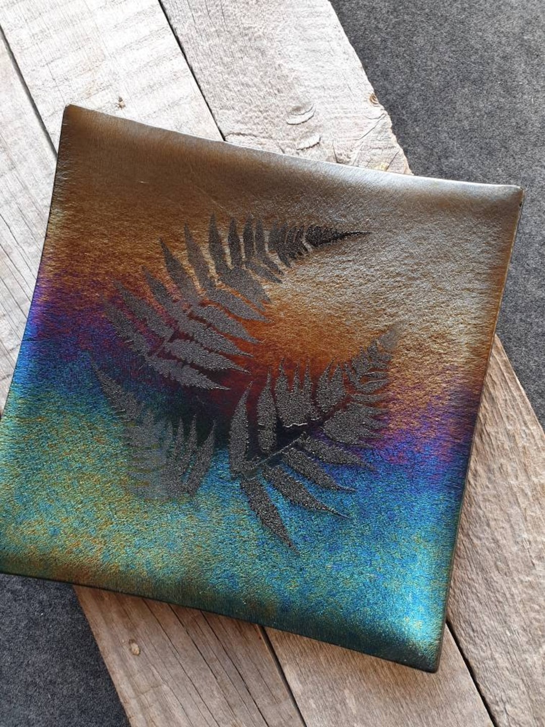 Iridescent Fused Glass Bowl: Rainbow Fern Leaf Dish (200mm) - Etsy