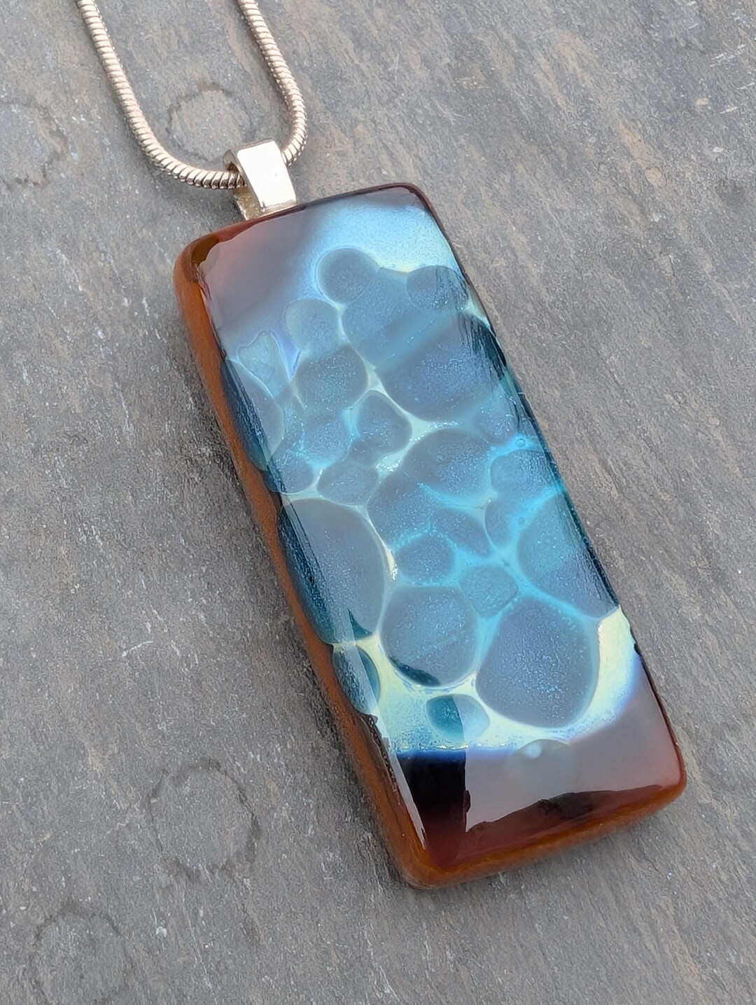 Beautiful and Stunning Unique Reactive Glass Necklace. Lovely Bronze ...