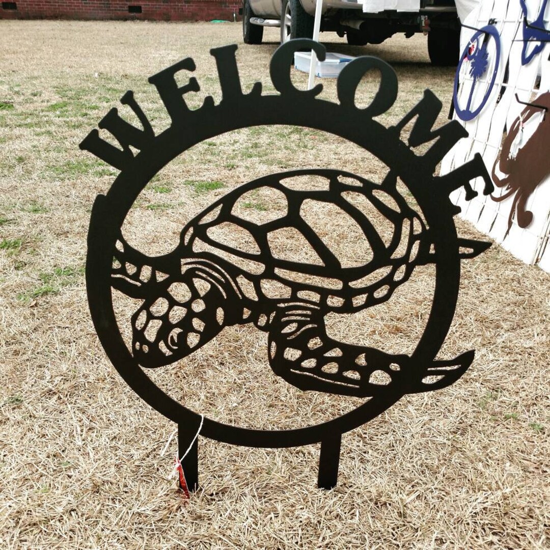 Sea-turtle Welcome Sign Metal Art Turtle Welcome Yard Art - Etsy
