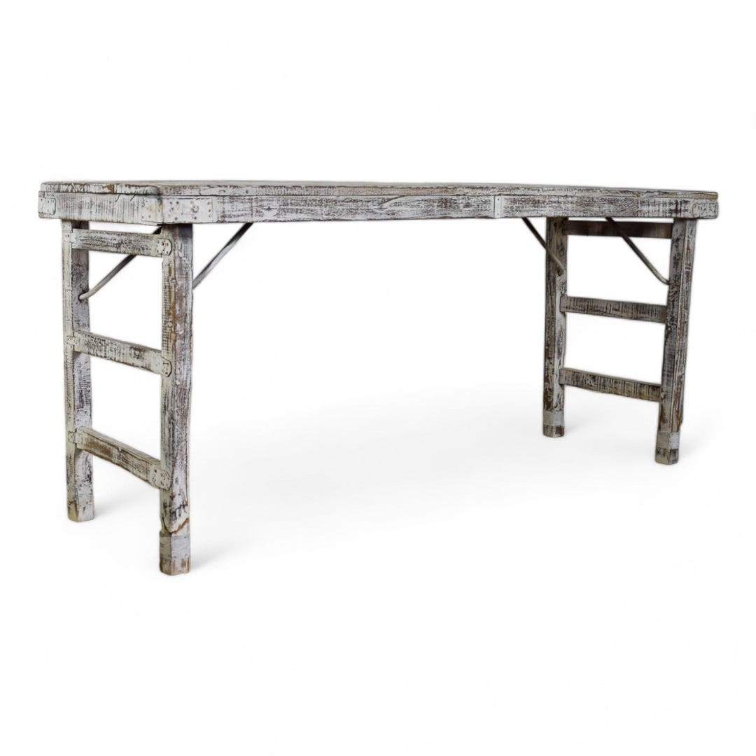 Vintage Indian Solid Wood Rustic Folding Market Garden Trestle Table ...