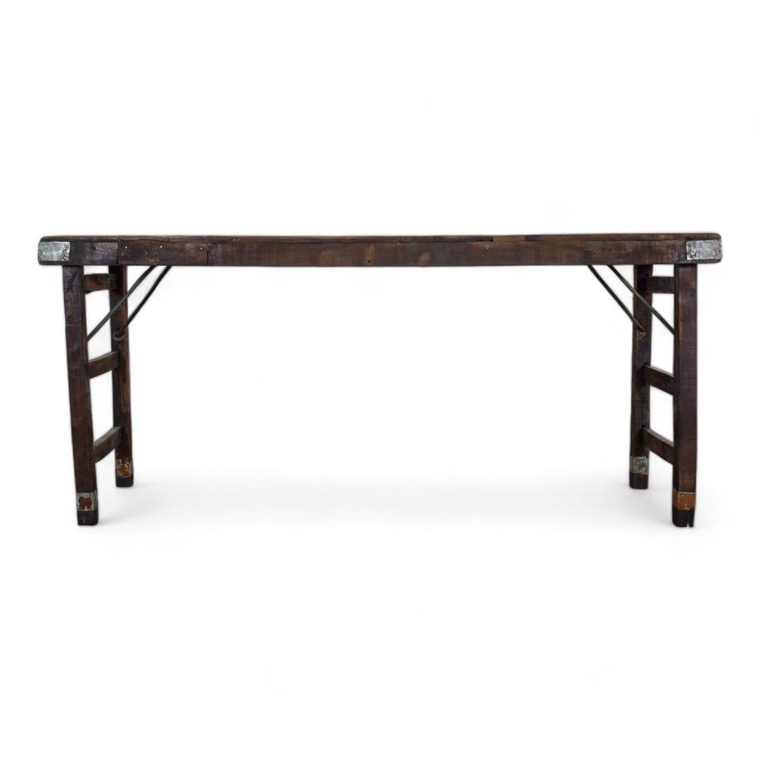 Vintage Indian Solid Wood Rustic Folding Market Garden Trestle Table ...