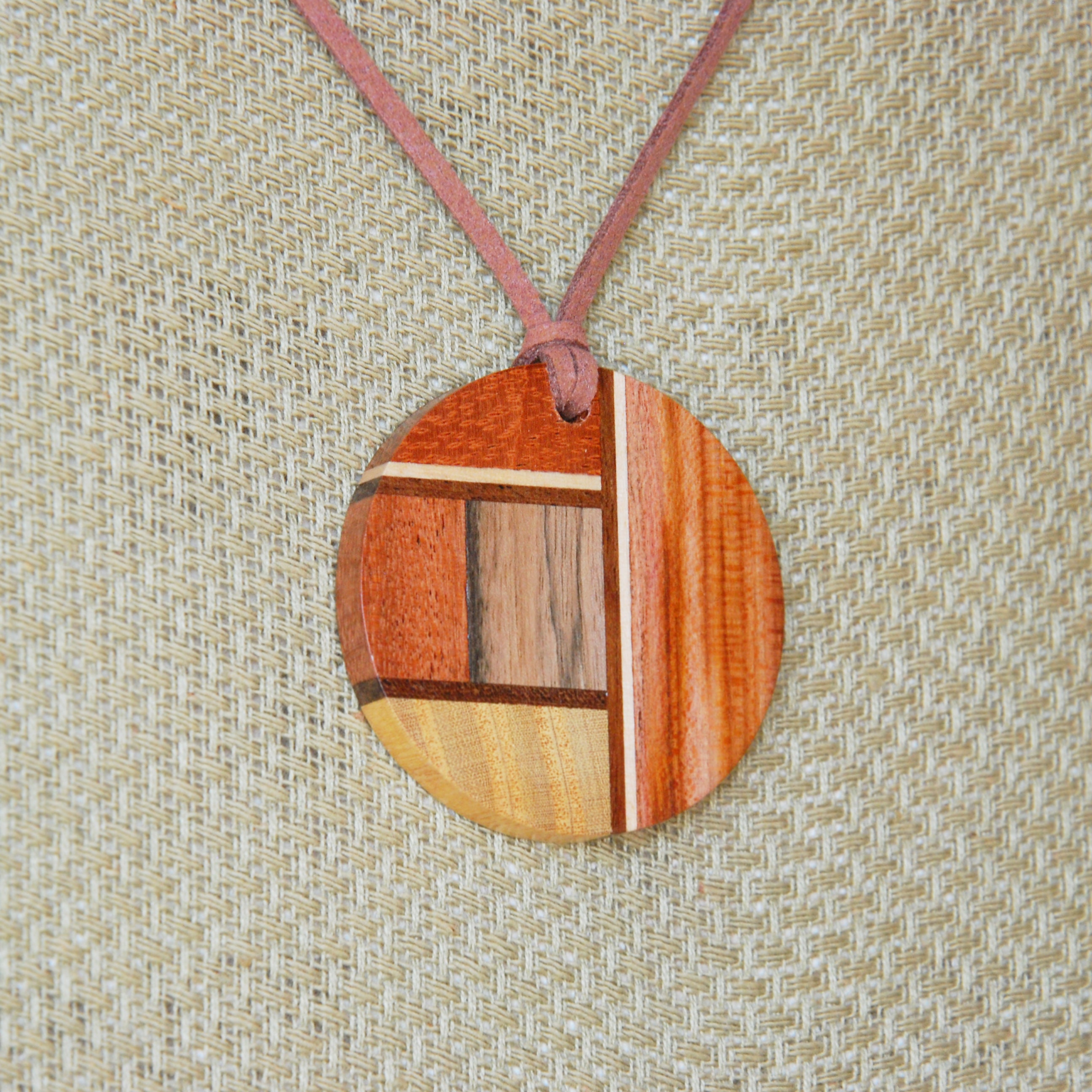 Wooden Pendant// Round Geometric// Necklace faux suede// | Etsy