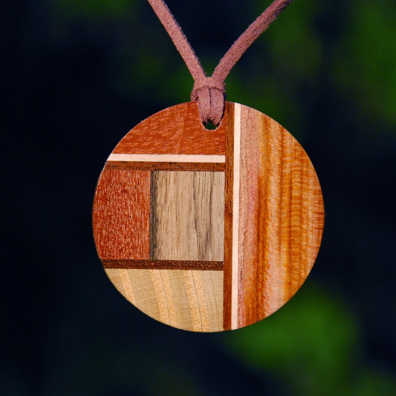 Wooden Pendant// Round Geometric// Necklace faux suede// | Etsy