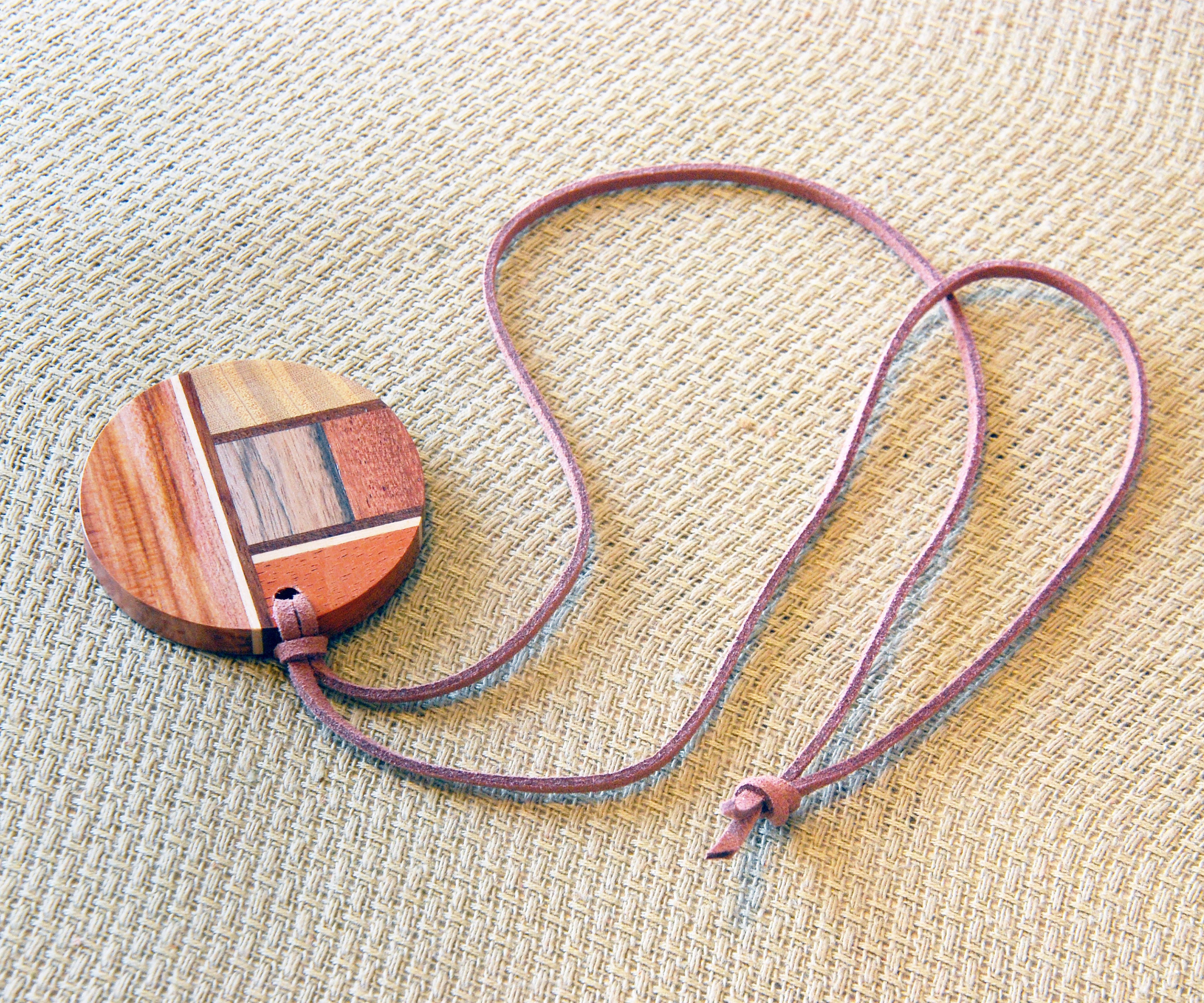 Wooden Pendant// Round Geometric// Necklace faux suede// | Etsy