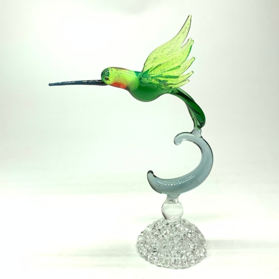 Figura de colibrí de vidrio en el soporte / hecho a mano / | Etsy