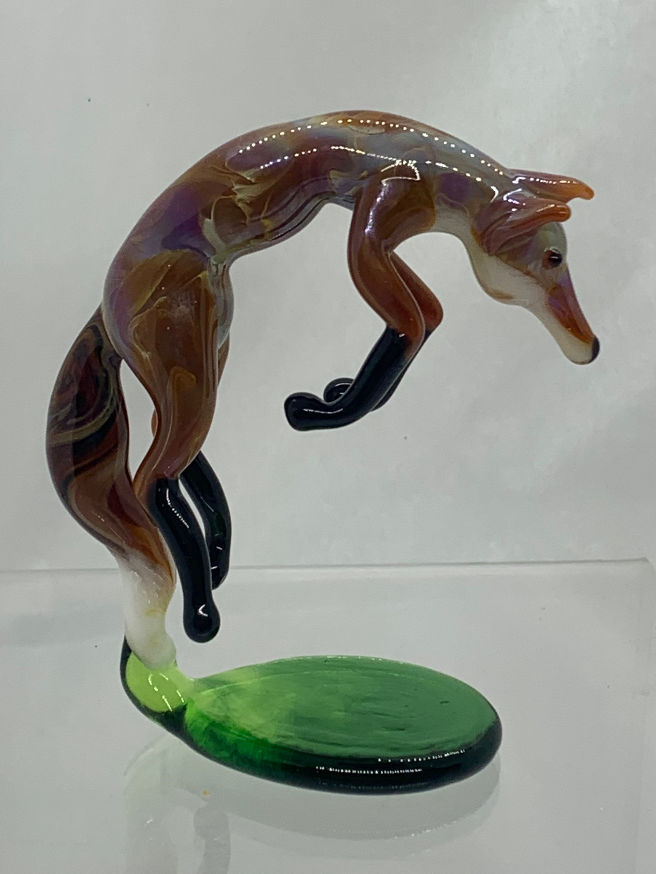 Glass Hunting Fox Figurine/ Leaping Fox/ Handmade/ Glass/ - Etsy