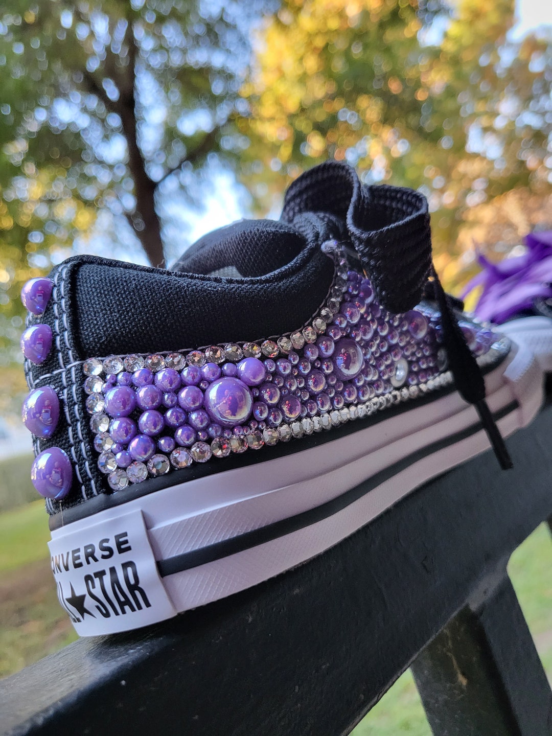 Purple Bedazzled Black Converse Youth Size 13 - Etsy