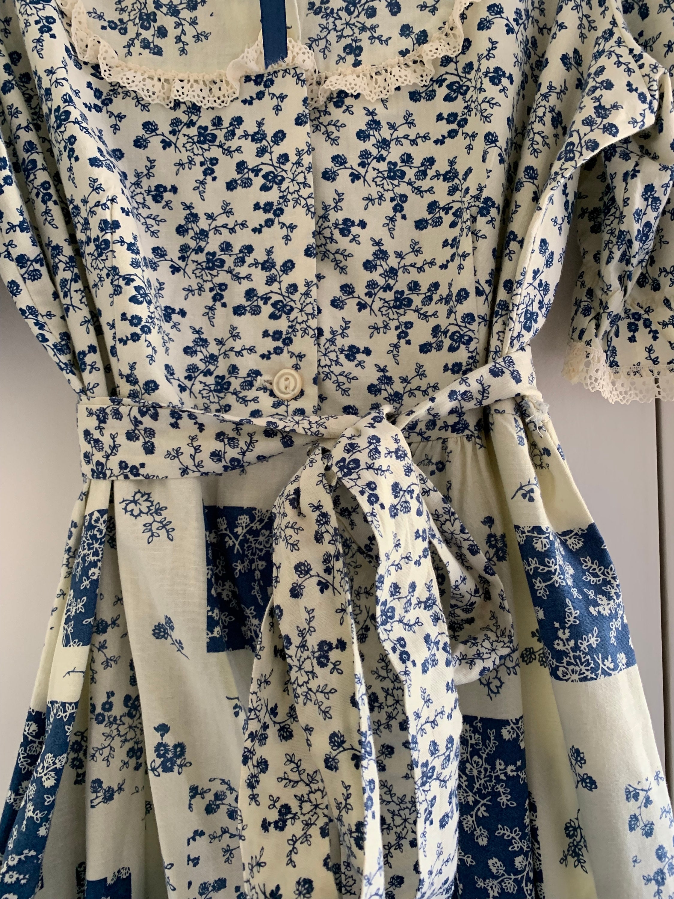 Vintage 1970s Blue White Floral Patchwork Cotton Prairie Dress - Etsy