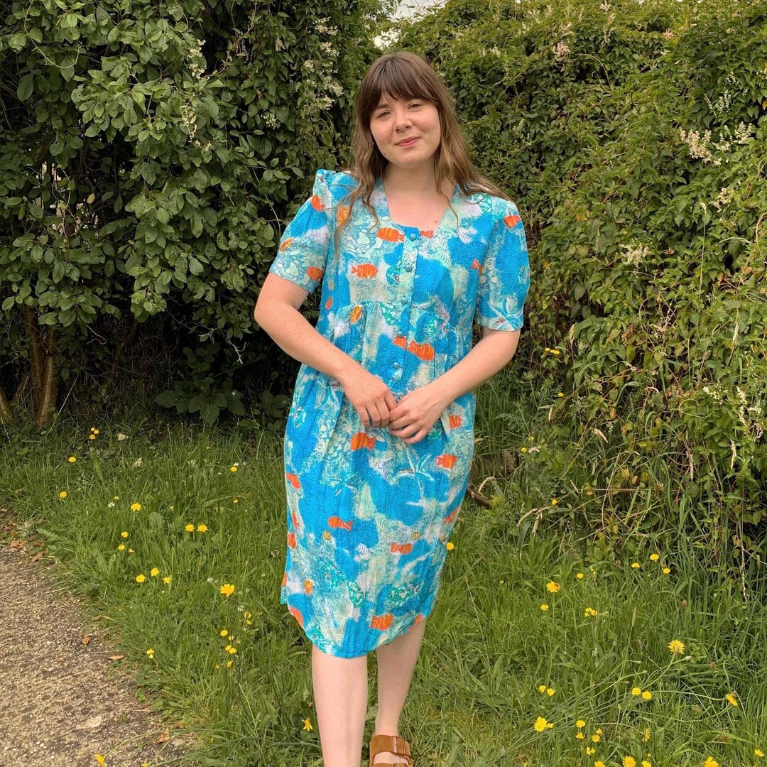 Vintage 1990s Blue Fish Print Yessica Dress - Etsy