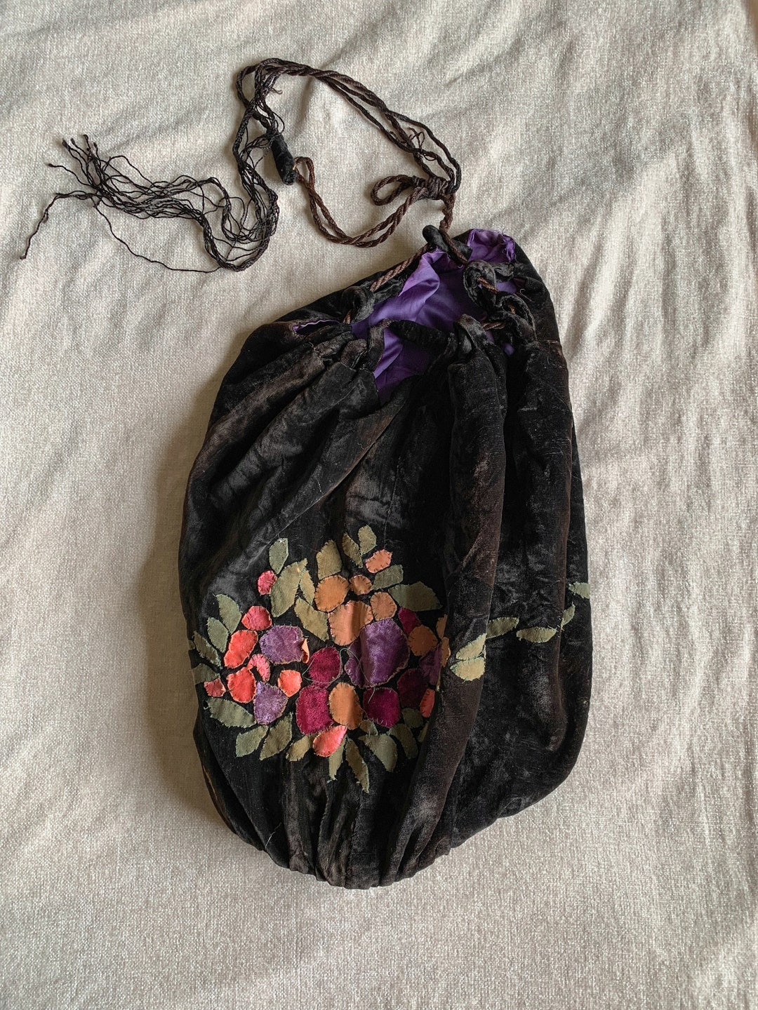 Vintage 1920s Velvet Appliqué Handmade Bag Pouch AS SEEN - Etsy