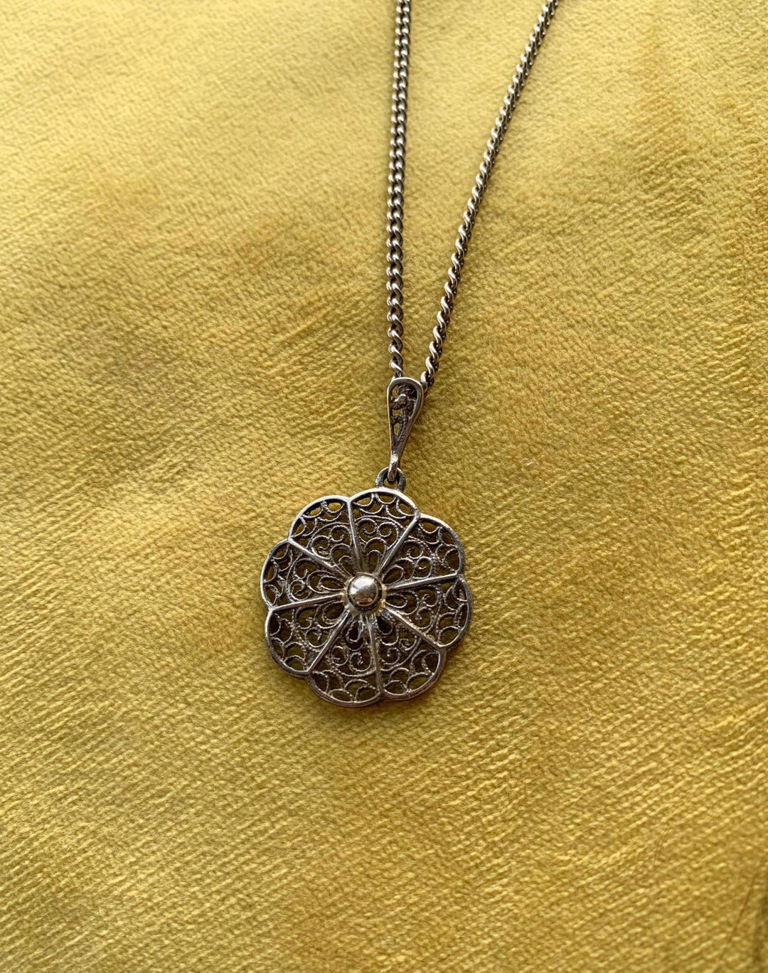 Vintage Silver Flower Filigree Pendant Necklace - Etsy