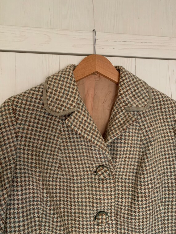 Vintage 1960s Wool Green Houndstooth Jacket - Gem