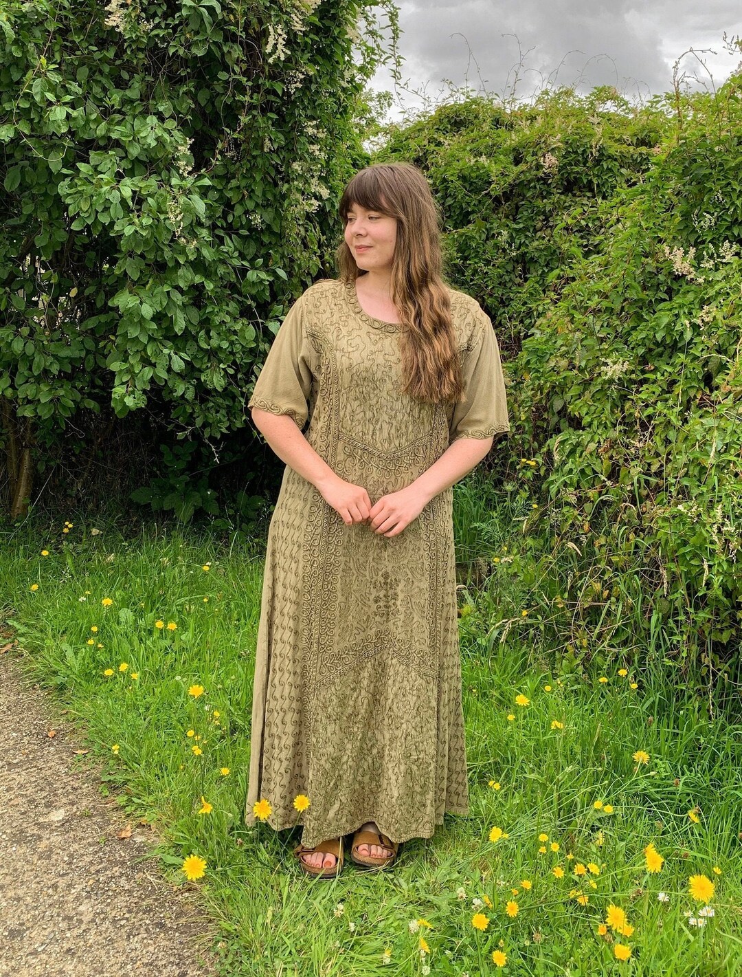 Vintage 1990s Khaki Sage Green Indian Embroidered Boho Dress - Etsy