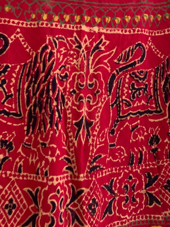 Vintage 1970s Red Batik Block Print Wrap Maxi Skirt - Gem