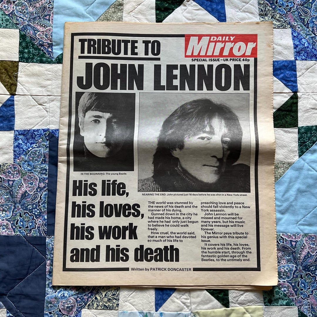 Vintage Daily Mirror Newspaper Tribute to John Lennon Special Issue ...