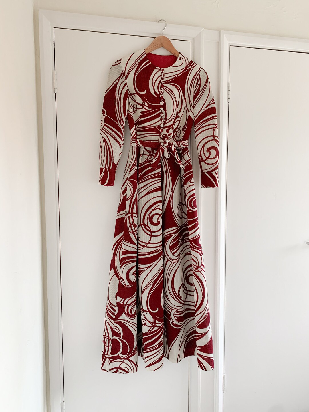 Vintage 1960s Patterned Crimplene Maxi Dress - Etsy