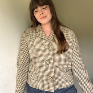 Vintage 1960s Wool Green Houndstooth Jacket - Etsy