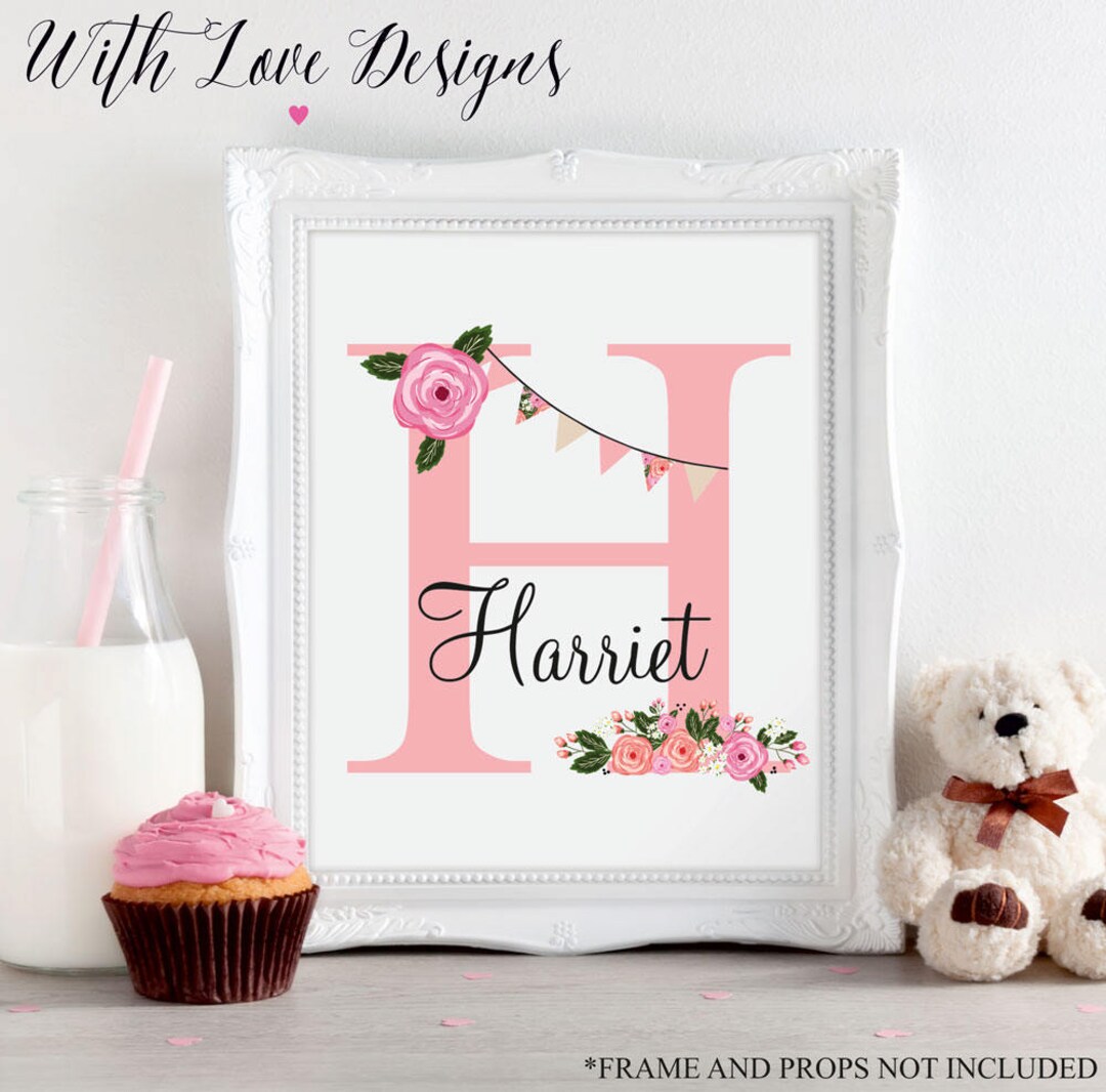 Baby Girl Pink Letter Name Initial Personalised Print A5 A4 A3 - Etsy