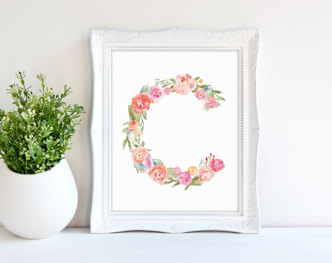 Flor floral letra inicial nombre alfabeto rosa cita pared arte ...