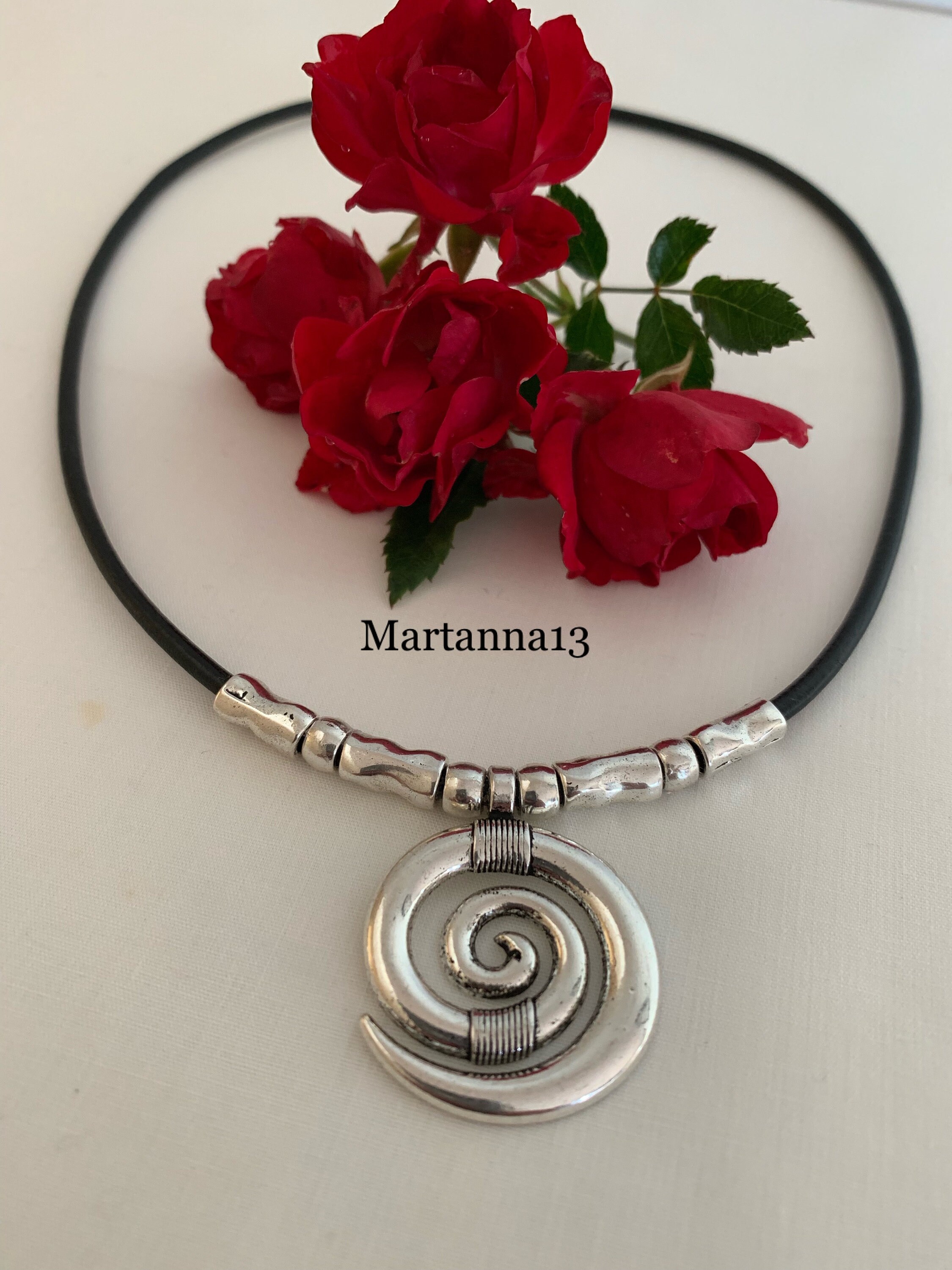 Collar de cuero negro cuero y plata colgante-mujer cuero | Etsy